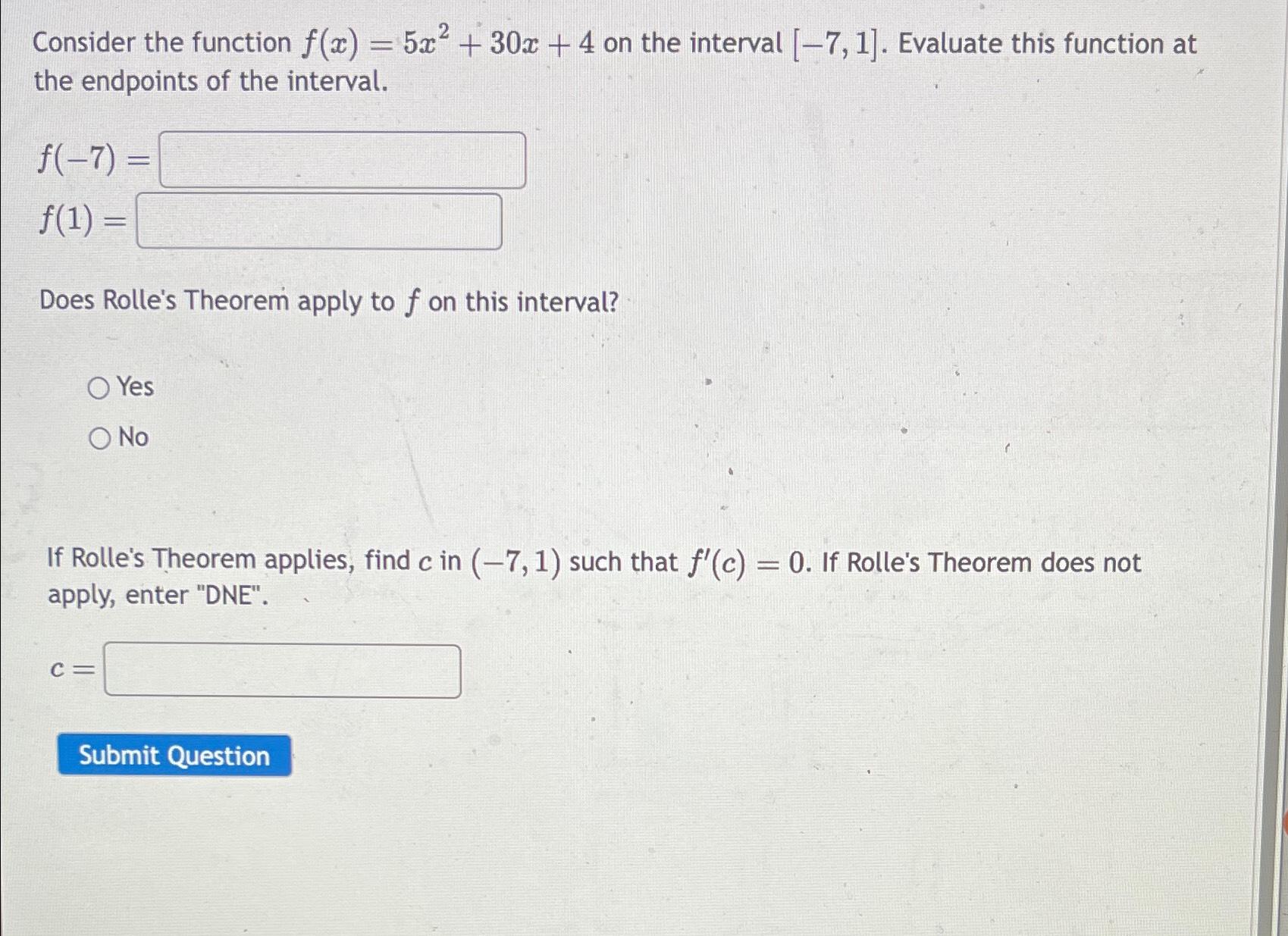Solved Consider the function f(x)=5x2+30x+4 ﻿on the interval | Chegg.com