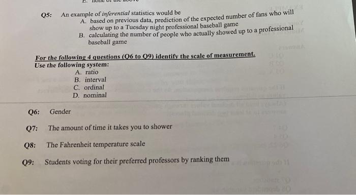 Solved Q5: An example of inferential statistics would be For | Chegg.com