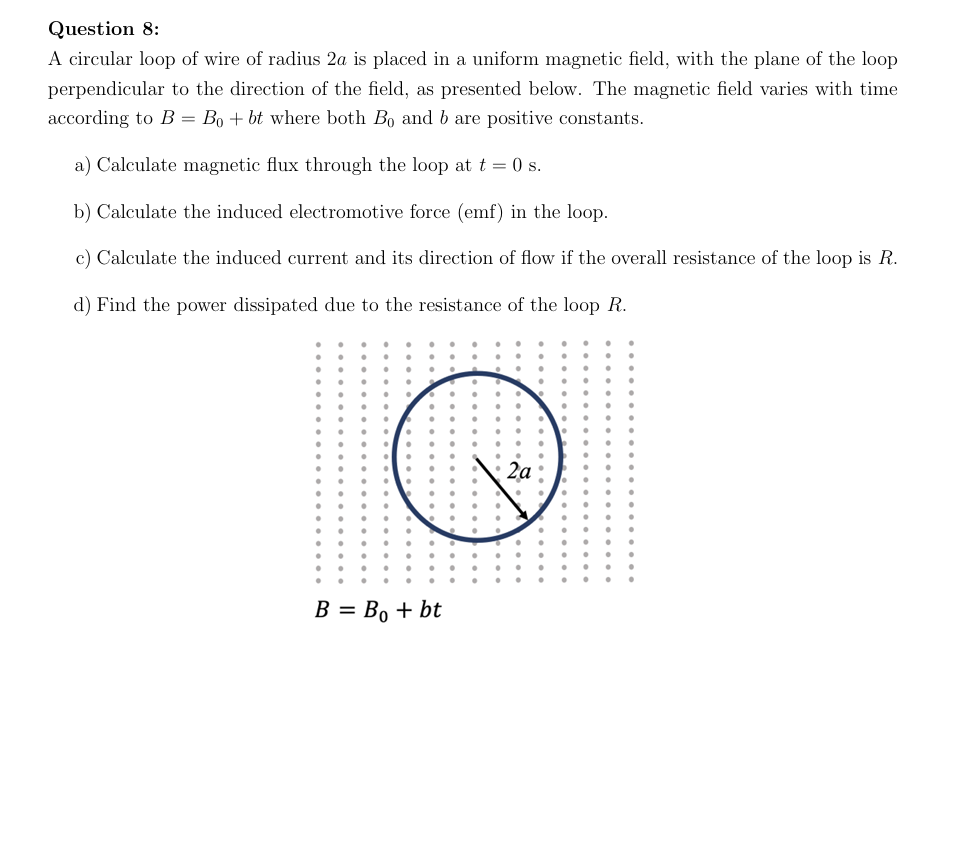 Solved Question 8: A circular loop of wire of radius \( 2 ﻿a | Chegg.com