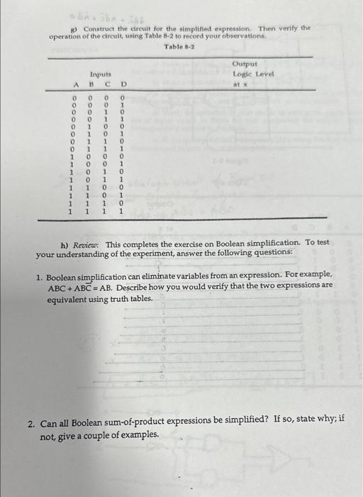 Solved BA+38 g) Construct the circuit for the simplified | Chegg.com