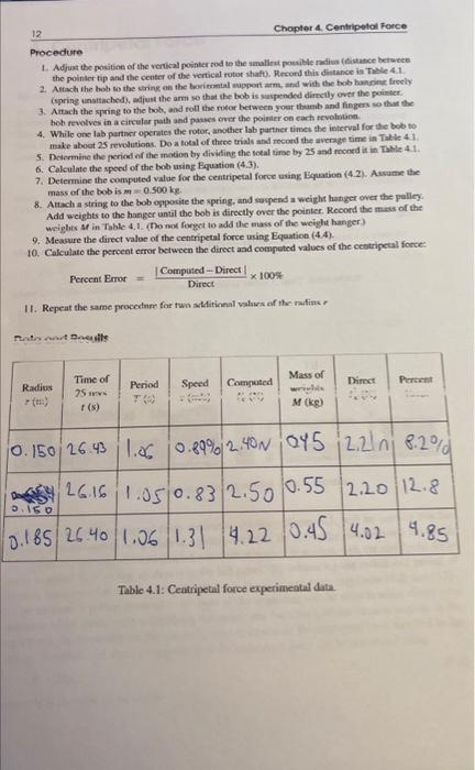 Solved Procedure the pointer tip and the center of the | Chegg.com