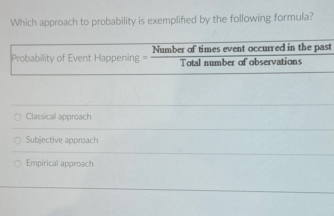 Solved Which approach to probability is exemplified by the | Chegg.com