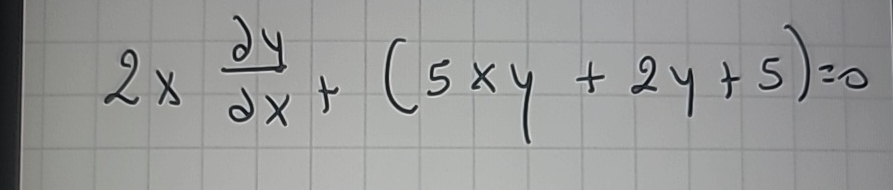 Solved 2xdydx+(5xy+2y+5)=0solve the equation using linear | Chegg.com