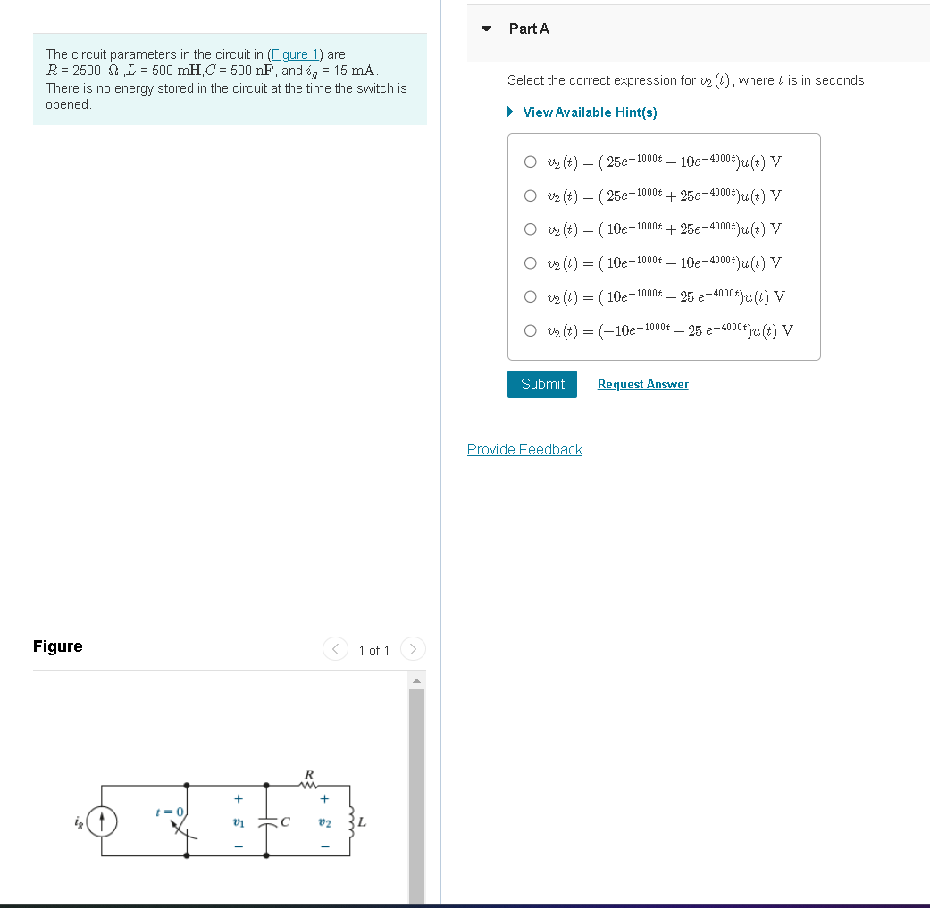 Solved Part AThe circuit parameters in the circuit in | Chegg.com