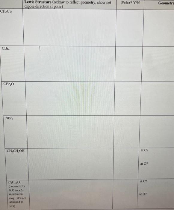 Solved Lewis Structure (redraw to reflect geometry, show net | Chegg.com