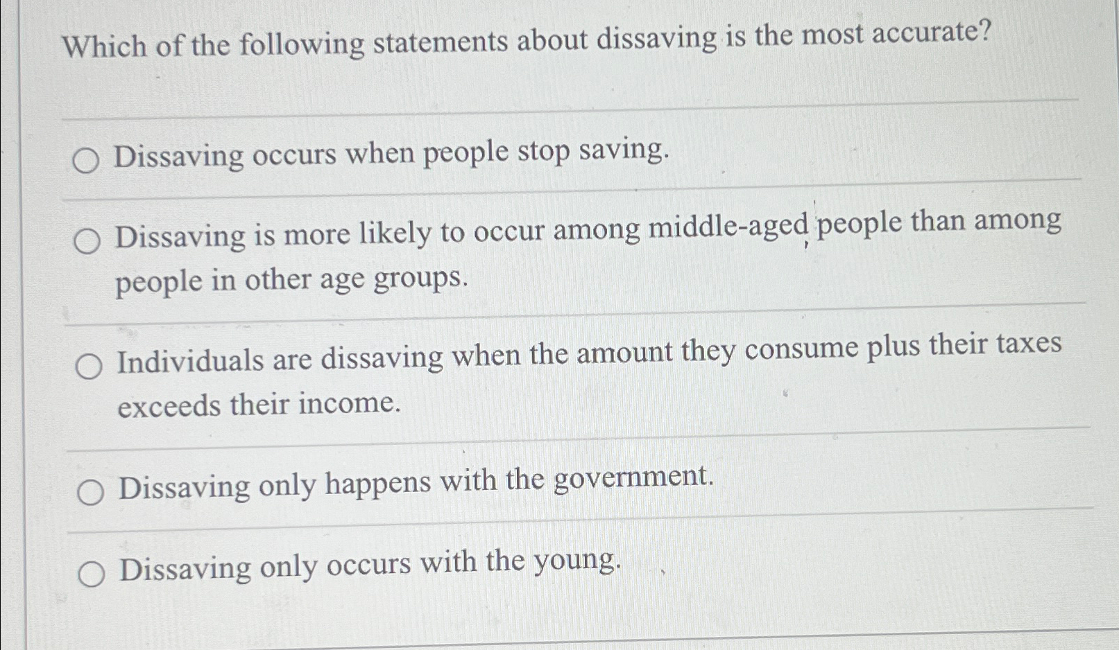Solved Which of the following statements about dissaving is | Chegg.com