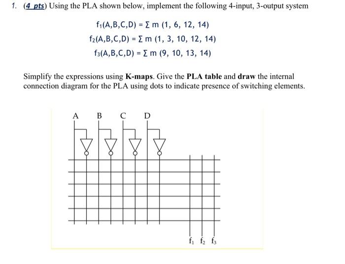 Solved 1. (4 pts) Using the PLA shown below, implement the | Chegg.com