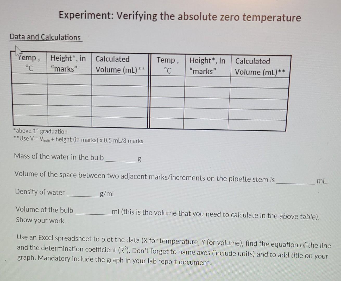 Experiment: Verifying the absolute zero temperature | Chegg.com