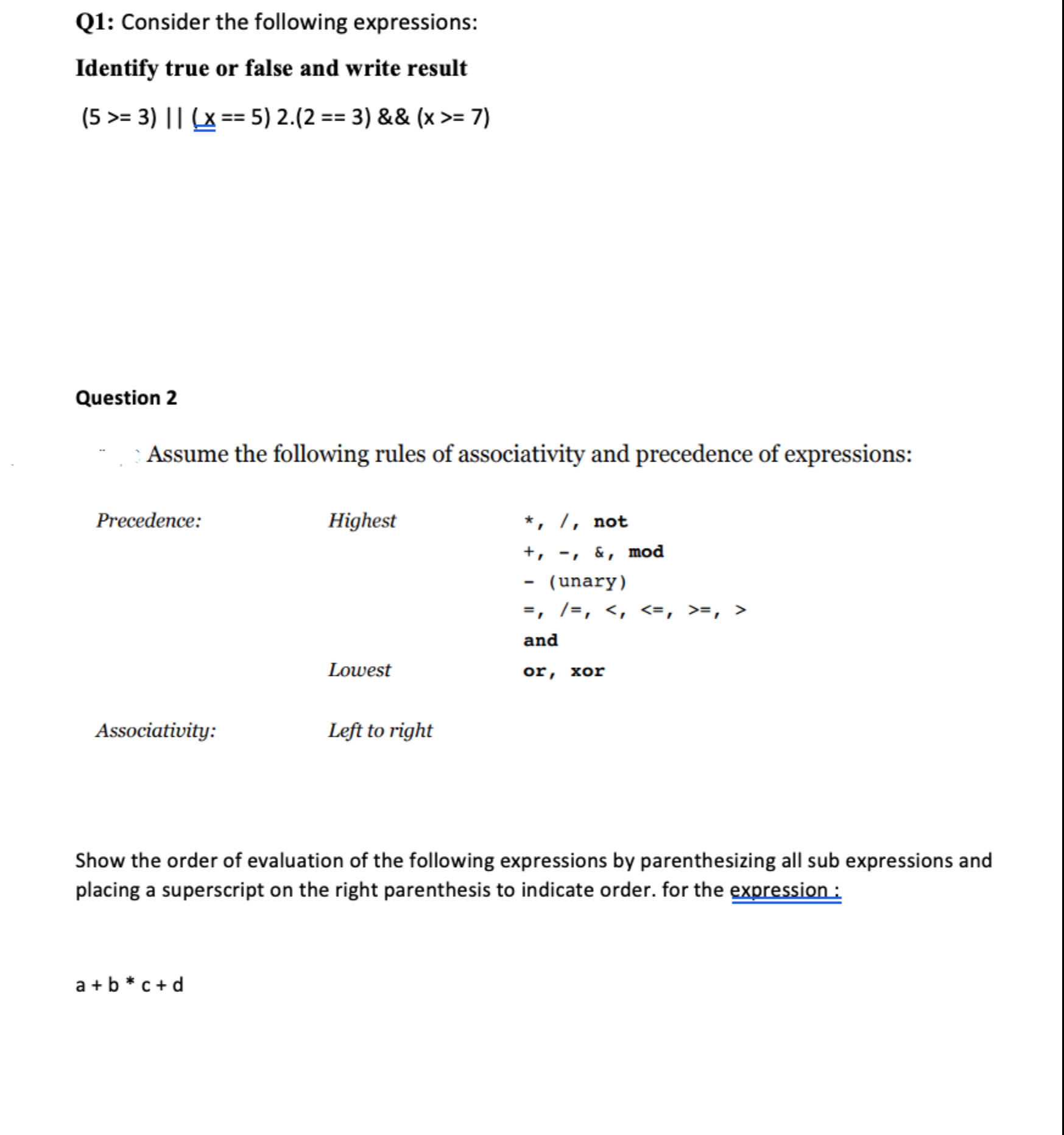 Solved Q1: Consider the following expressions:Identify true | Chegg.com