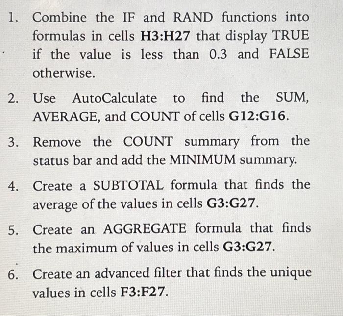 Solved 1. Combine the IF and RAND functions into formulas in | Chegg.com