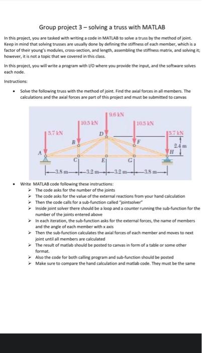 Group project 3 - solving a truss with MATLAB In this | Chegg.com