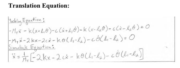 Solved Translation Equation: Mockeling Equation: |- My* - k | Chegg.com