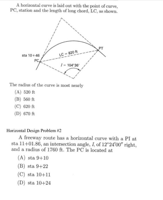 Solved A horizontal curve is laid out with the point of | Chegg.com