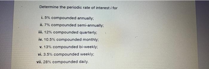 Solved Determine the periodic rate of interest i for i. 5% | Chegg.com