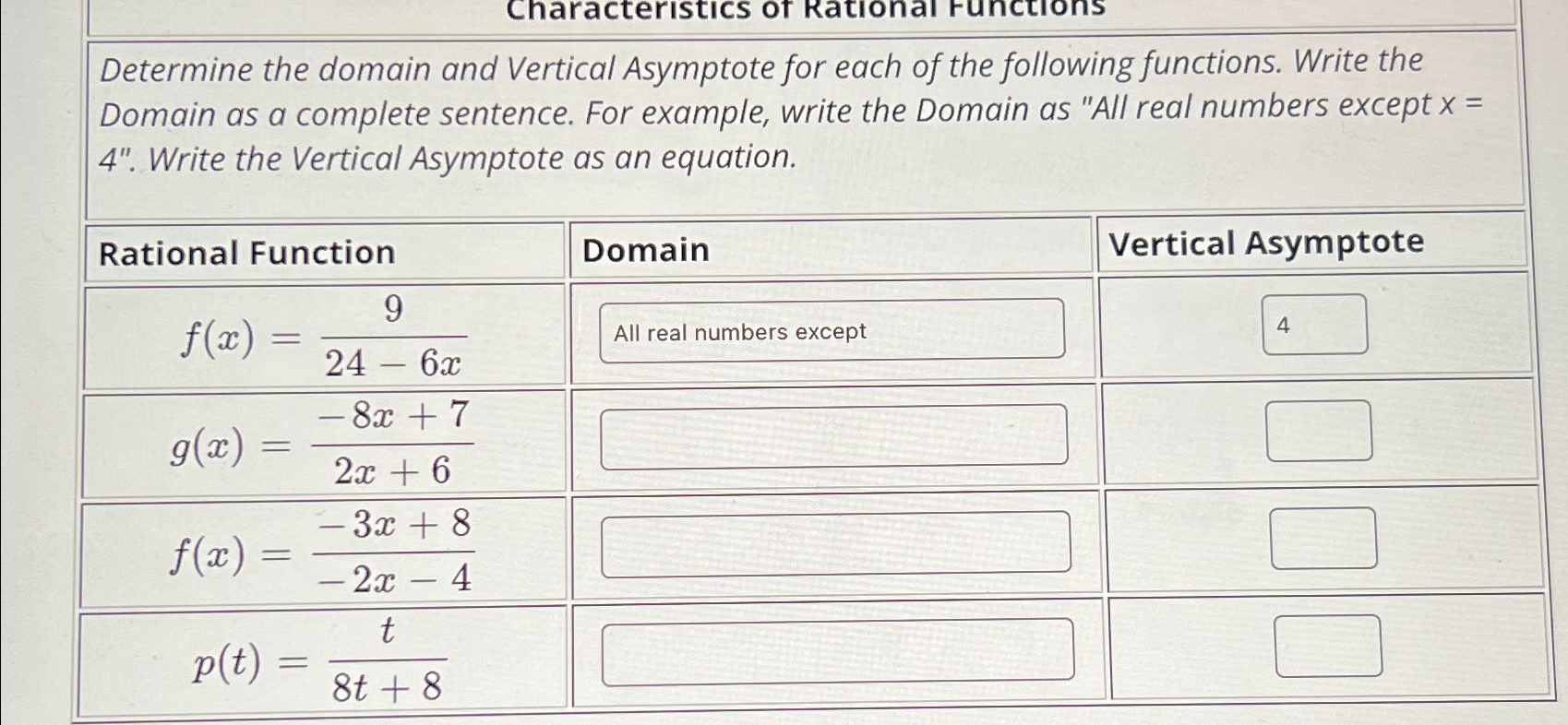 Solved Determine the domain and Vertical Asymptote for each | Chegg.com
