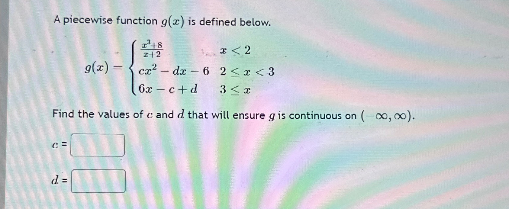 Solved A piecewise function g(x) ﻿is defined | Chegg.com