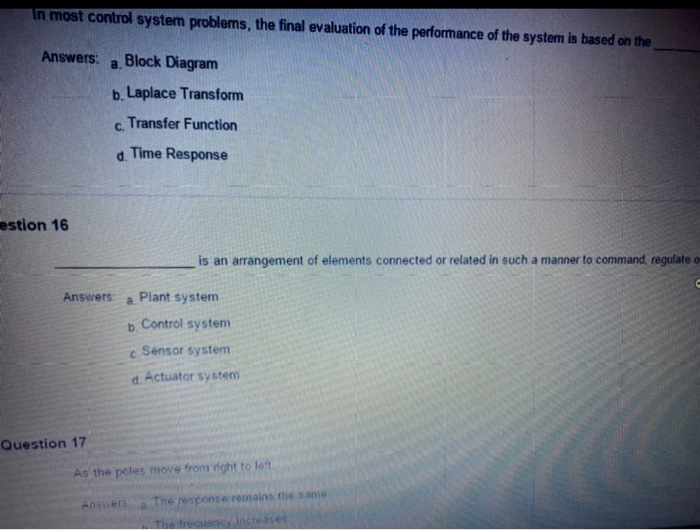Solved in most control system problems, the final evaluation | Chegg.com