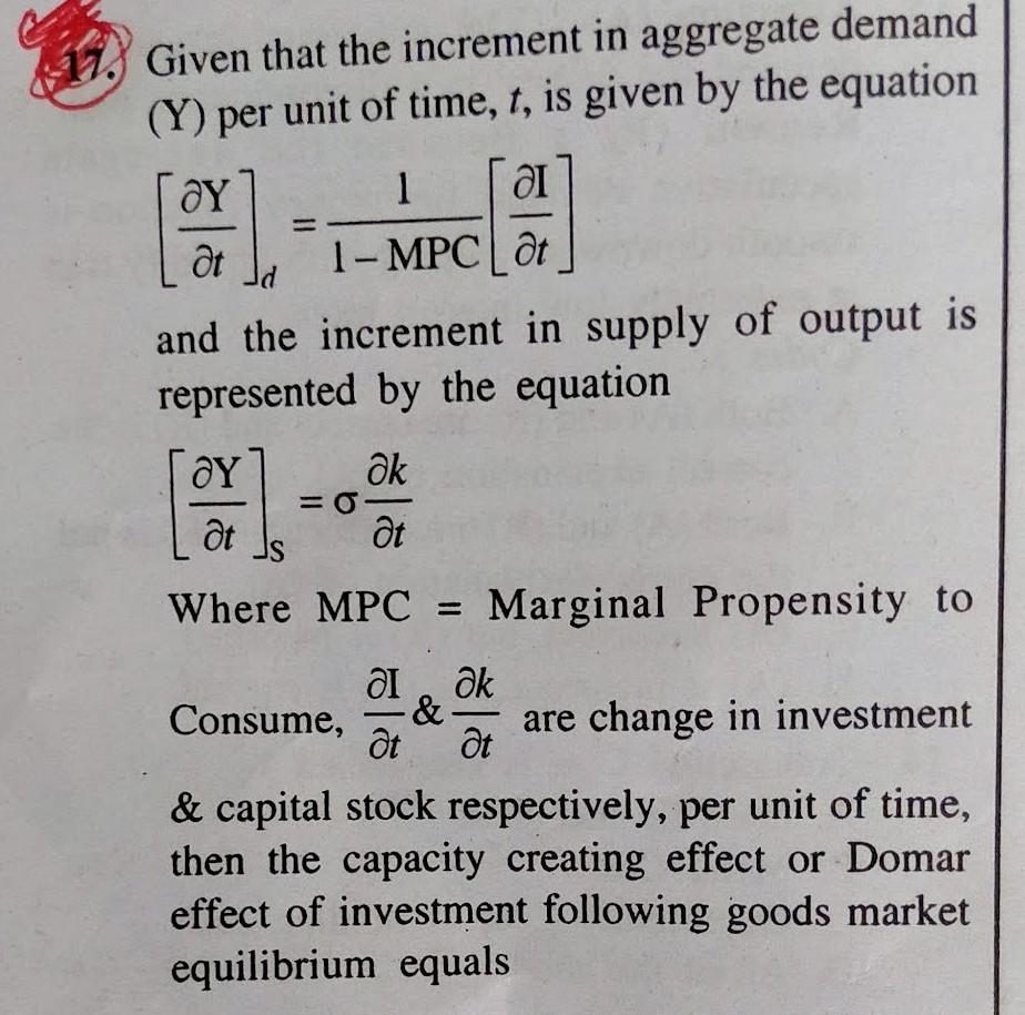 Solved Given that the increment in aggregate demand (Y) per | Chegg.com