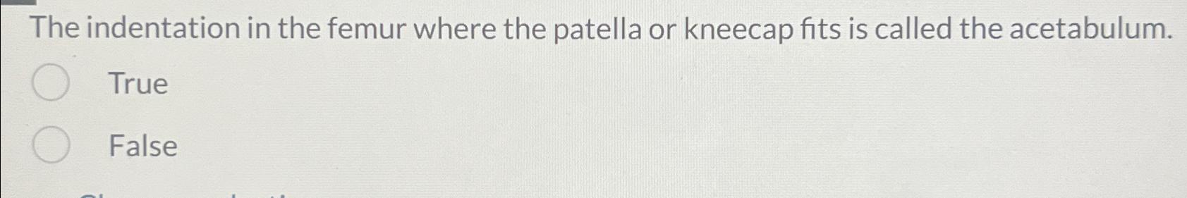Solved The indentation in the femur where the patella or | Chegg.com