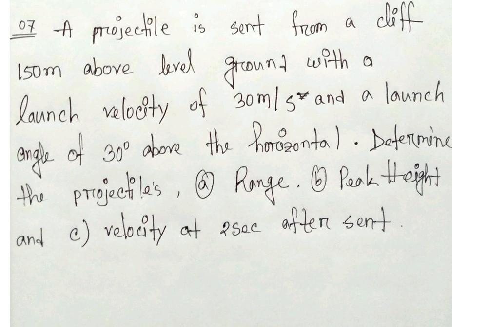 Solved of A projectile is sent from a dift 150 m above level | Chegg.com