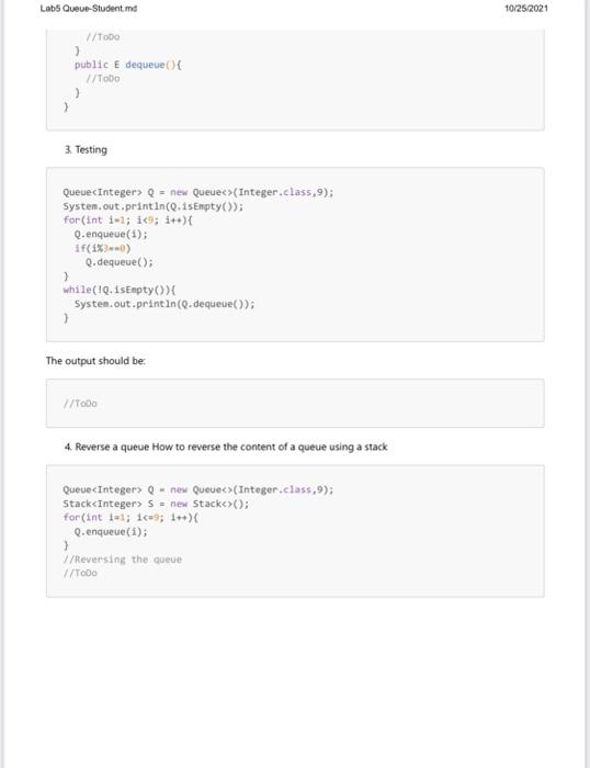 Solved Labs Queue-Stusentme 1025:2021 Lab 5 --Student- Queue | Chegg.com
