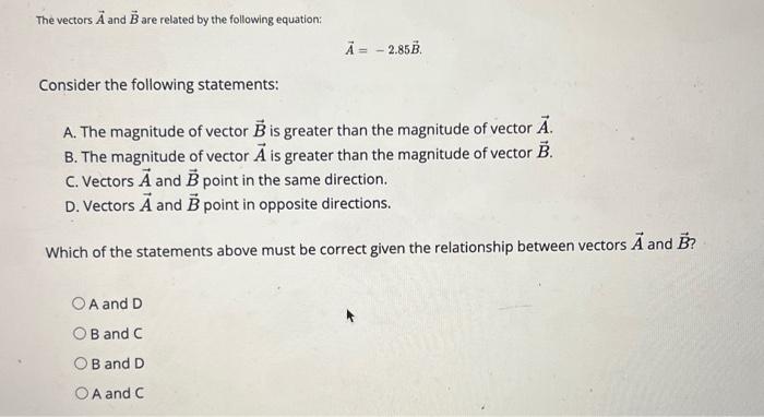 Solved The vectors A and B are related by the following | Chegg.com