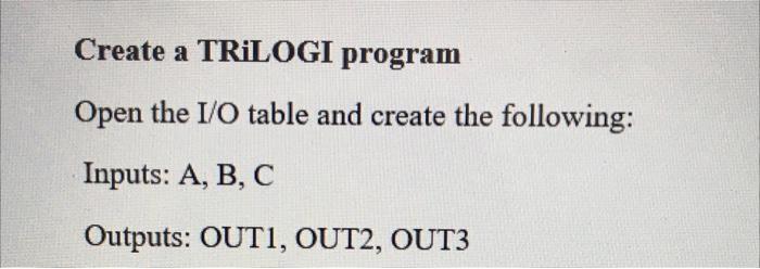 Solved Create a TRILOGI program Open the I/O table and | Chegg.com