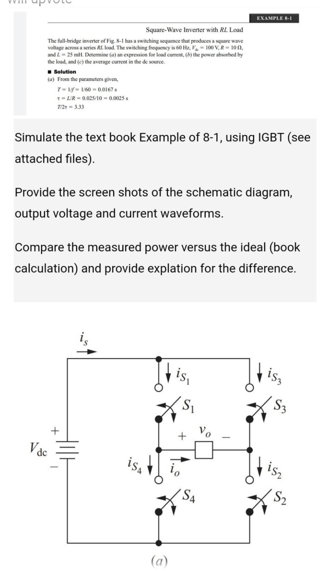 Solved Square-Wave Inverter with RL Load The full-bridge | Chegg.com