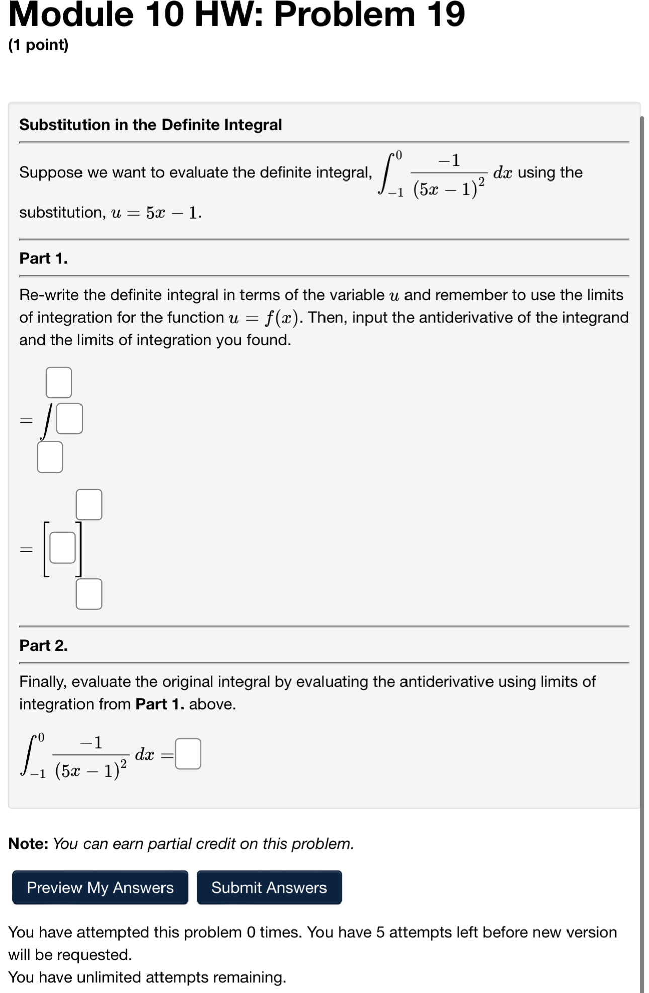 Solved Module 10 ﻿HW: Problem 19(1 ﻿point)Substitution in | Chegg.com
