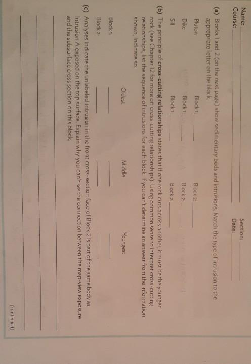 Solved Name: Course Section: Date: (a) Blocks 1 and 2 (on | Chegg.com