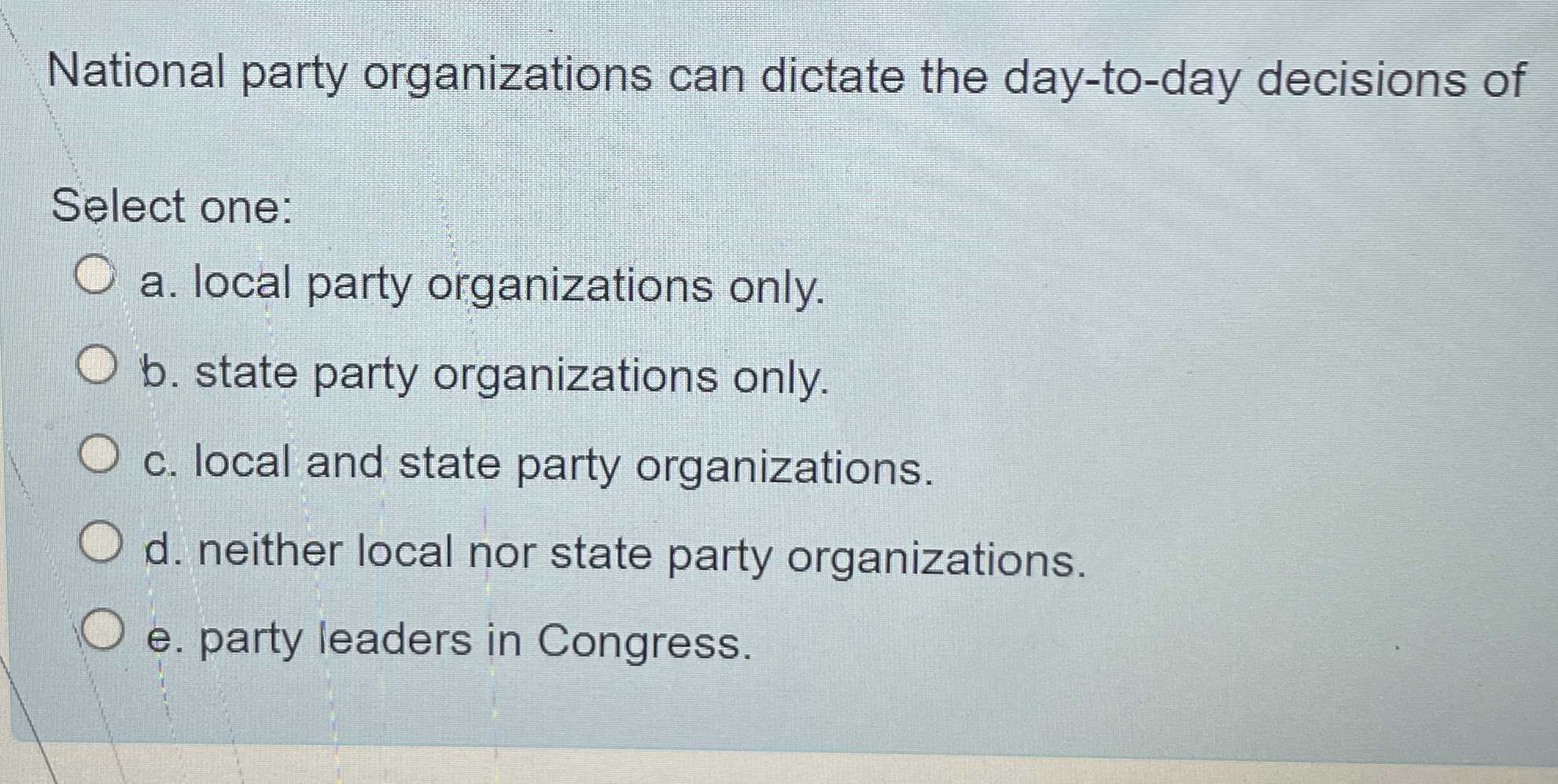 Solved National party organizations can dictate the | Chegg.com