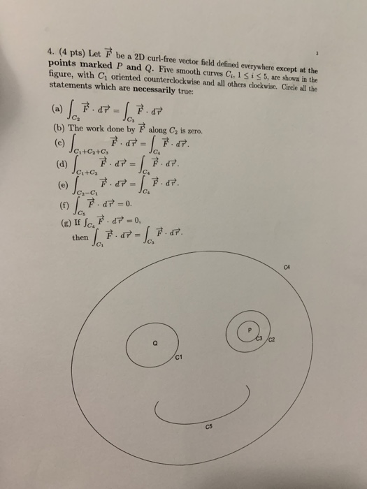 Solved 2 4. (4 pts) Let 7 be a 2D curl-free vector field | Chegg.com
