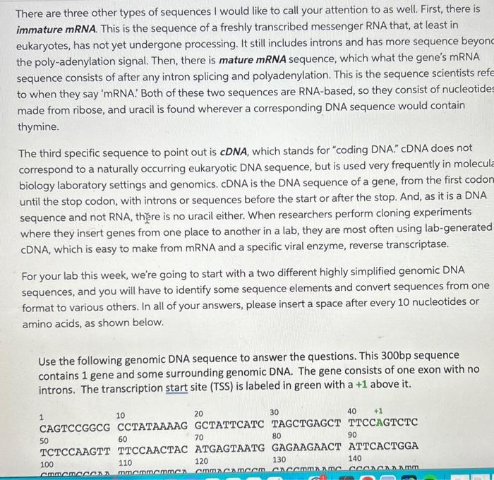 Solved Use the following genomic DNA sequence to answer the | Chegg.com