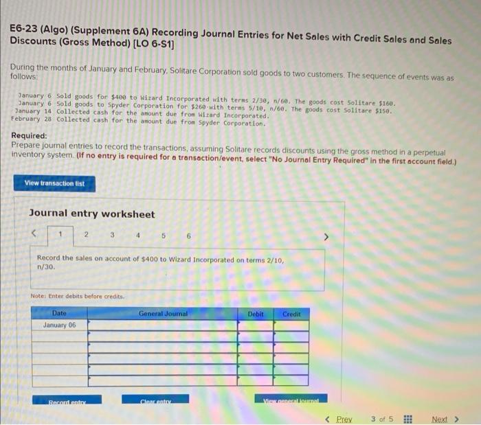 Solved E6-23 (Algo) (Supplement 6A) Recording Journal | Chegg.com