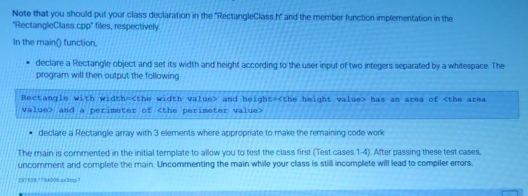 Solved (C++) Define a Rectangle class that contains: (1) | Chegg.com