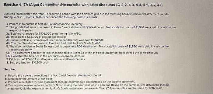 Solved Exercise 4-17A (Algo) Comprehensive exercise with | Chegg.com