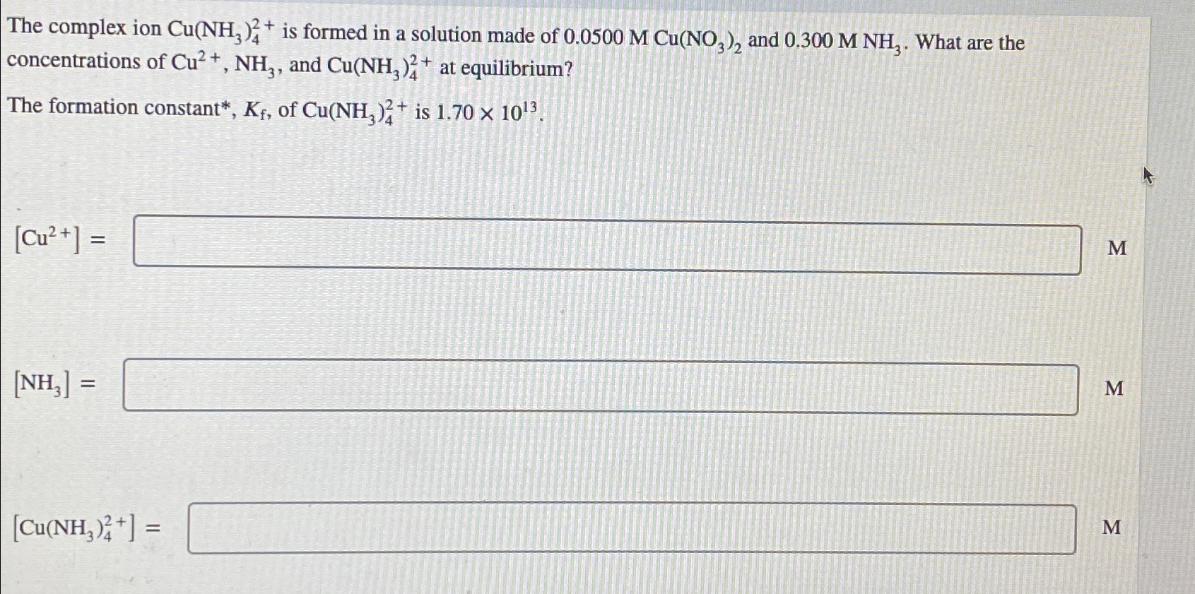 Solved The complex ion Cu(NH3)42+ ﻿is formed in a solution | Chegg.com
