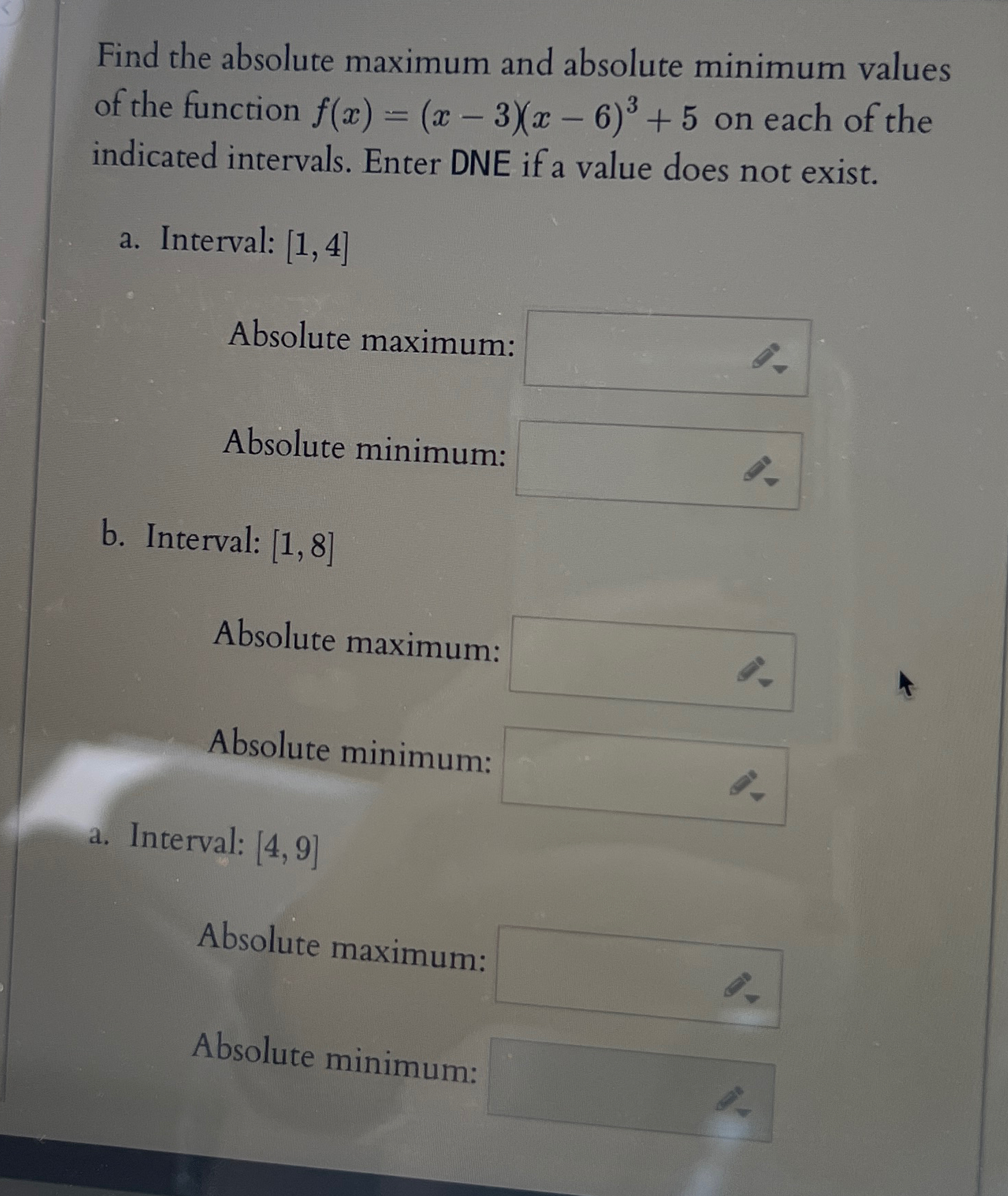 Solved Find the absolute maximum and absolute minimum values | Chegg.com