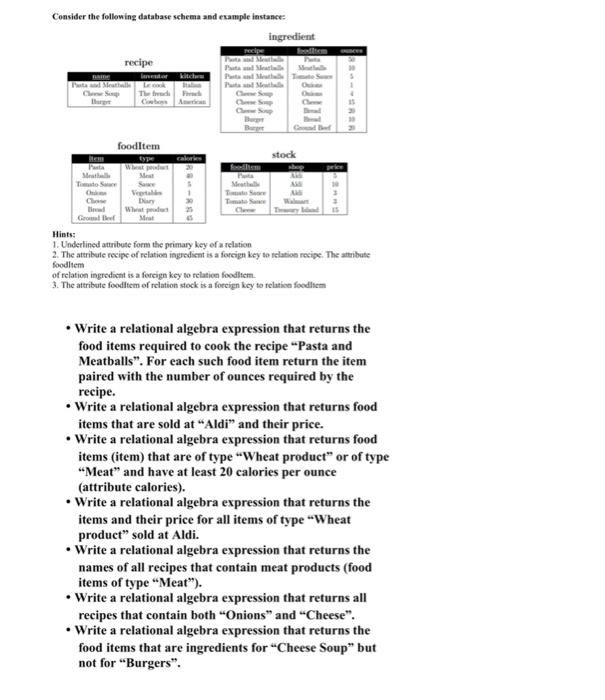 Solved Consider the following database schema and enample | Chegg.com