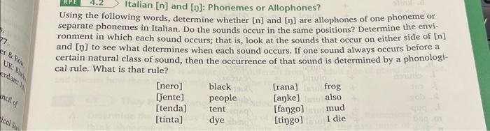 Italian [n] and [n]: Phonemes or Allophones? Using | Chegg.com