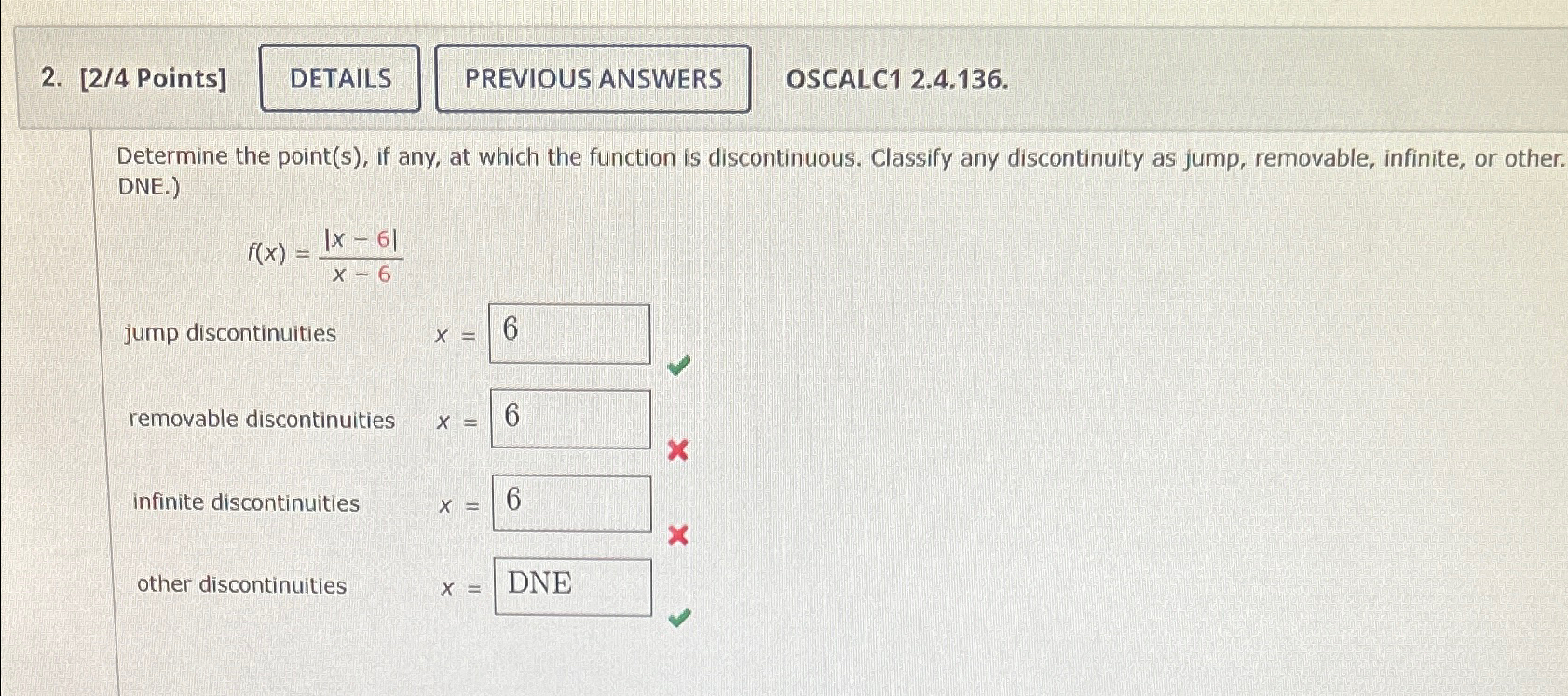 Solved [2/4 ﻿Points]OSCALC1 2.4.136.Determine the point(s), | Chegg.com