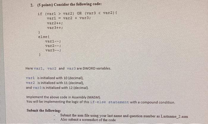 Solved 2. (5 points) Consider the following code: Here vaI1, | Chegg.com