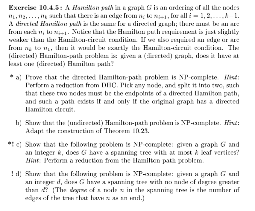 Solved Exercise 10.4.5 ﻿: A Hamilton path in a graph G ﻿is | Chegg.com