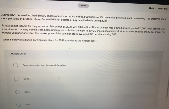 Solved Saved Help Save & Exit During 2021, Farewell Inc. had | Chegg.com