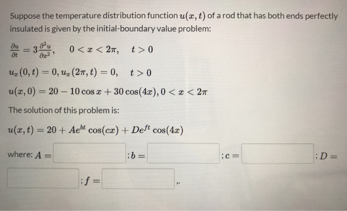 Solved Suppose the temperature distribution function u(a, t) | Chegg.com