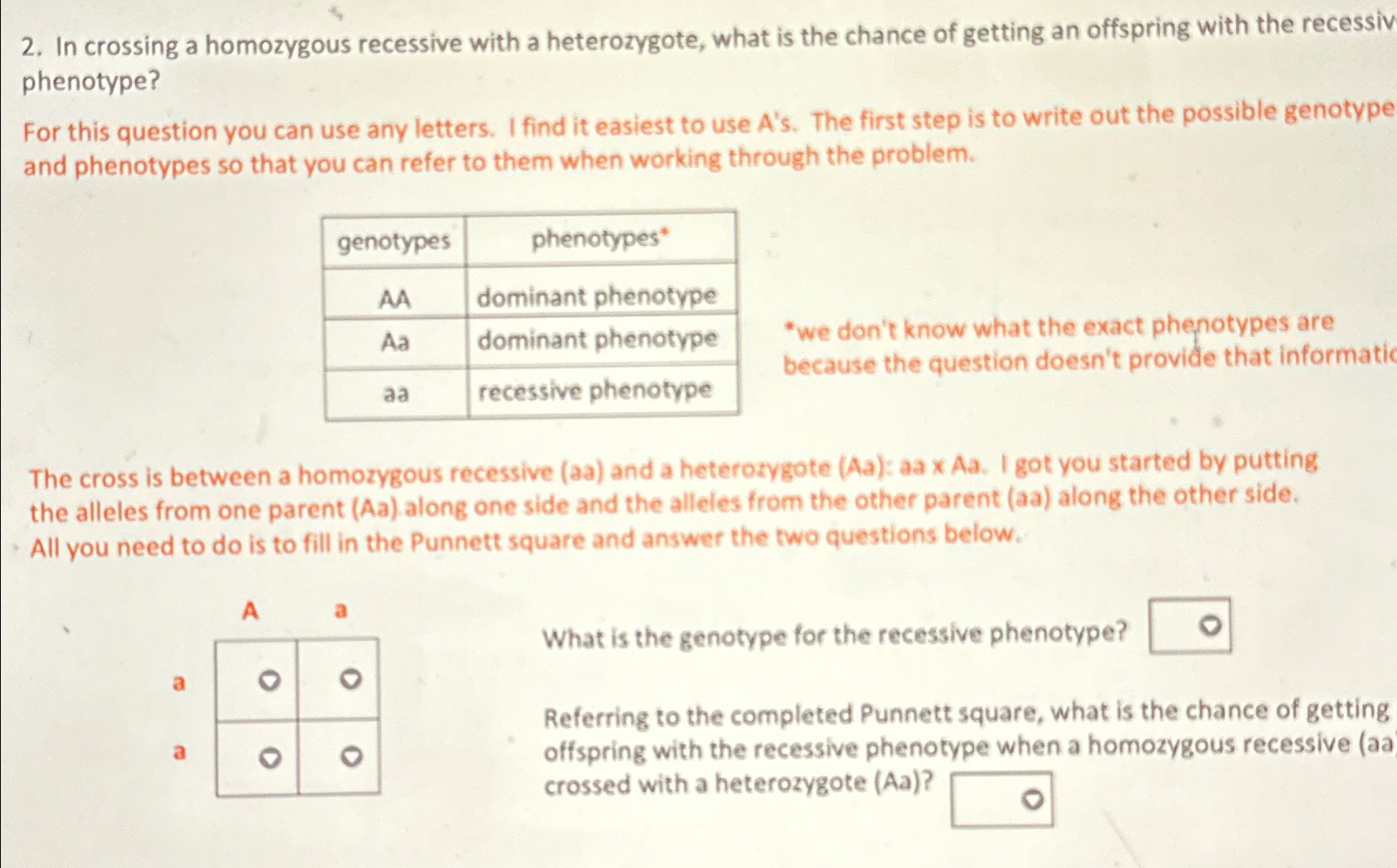 Solved In crossing a homozygous recessive with a | Chegg.com