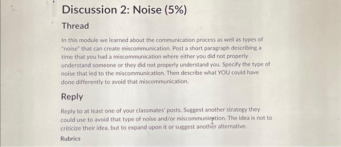 Discussion 2: Noise (5\%) Thread In this module we | Chegg.com