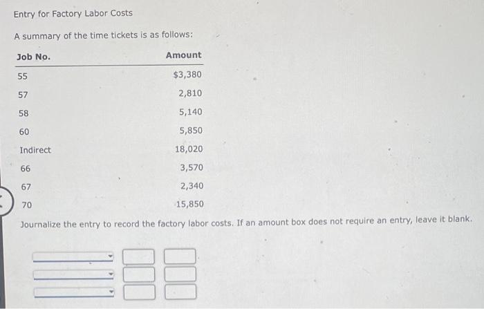 Solved Entry for Factory Labor Costs A summary of the time | Chegg.com
