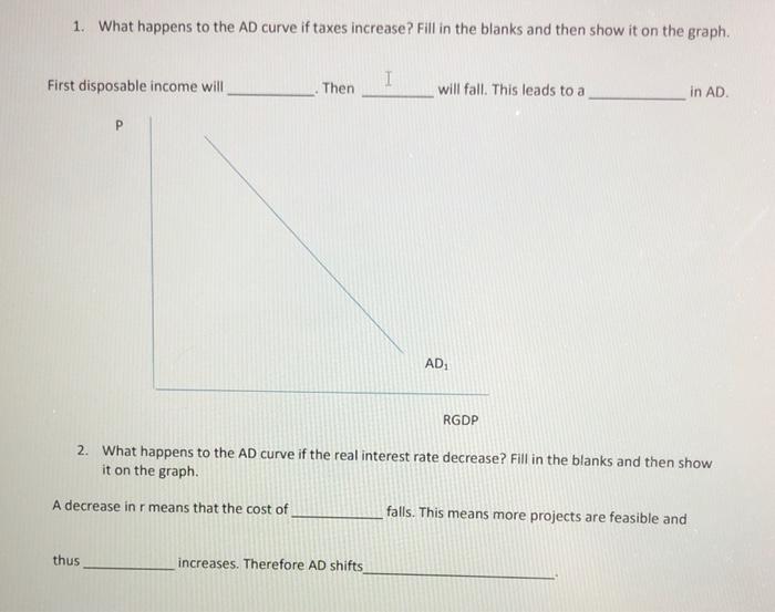 Solved 1. What happens to the AD curve if taxes increase? | Chegg.com