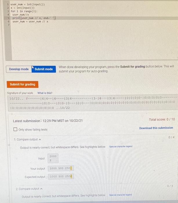 Solved 1 user_num - int (input() 2 X - int(input) 3 for i in | Chegg.com